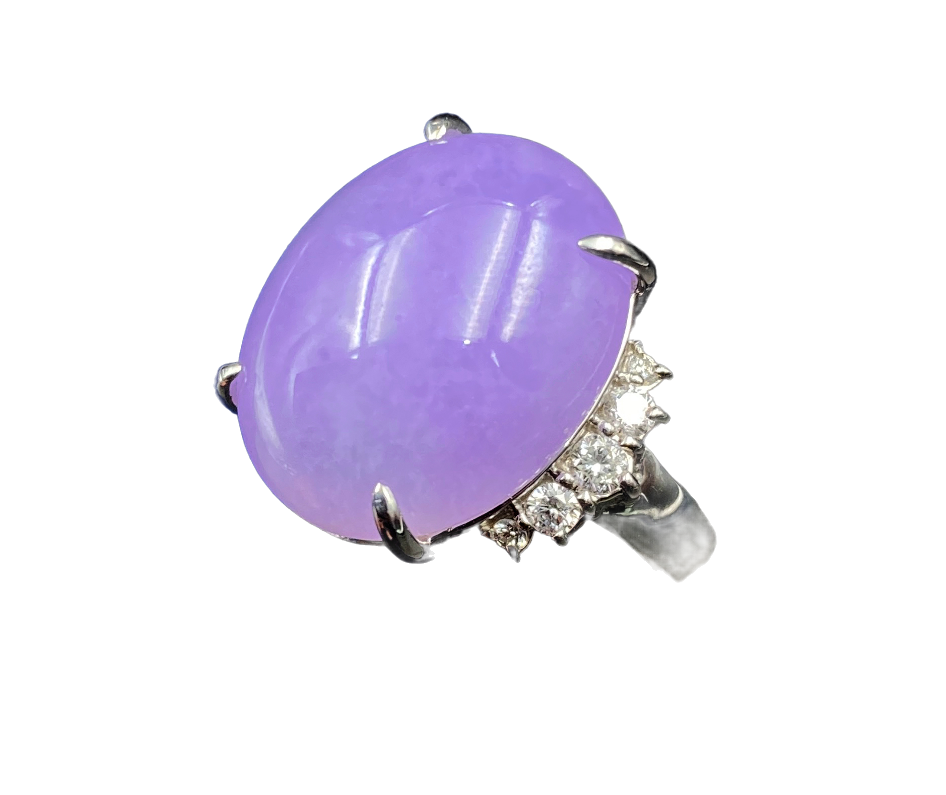 Natural Ice-type Violet Jadeite Cabochon Ring Set with Platinum and ...